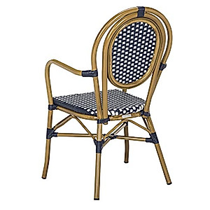 Safavieh PAT4014A-SET2 Outdoor Collection Rosen Navy and White French Bistro Stacking Arm Chair