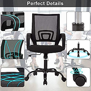 Office Chair Desk Chair Computer Chair Ergonomic Mid Back Mesh Chair with Lumbar Support & Armrest Modern Adjustable Height Swivel Task Executive Chair for Women Men Adult, Black