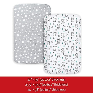 Pack and Play Sheet Quilted, Breathable Thick Playpen Sheets, Lovely Print Mattress Cover, Mini Crib Sheets, 2 Pack Pack and Play Sheets, Stretchy Pack n Play Playard Fitted Sheet