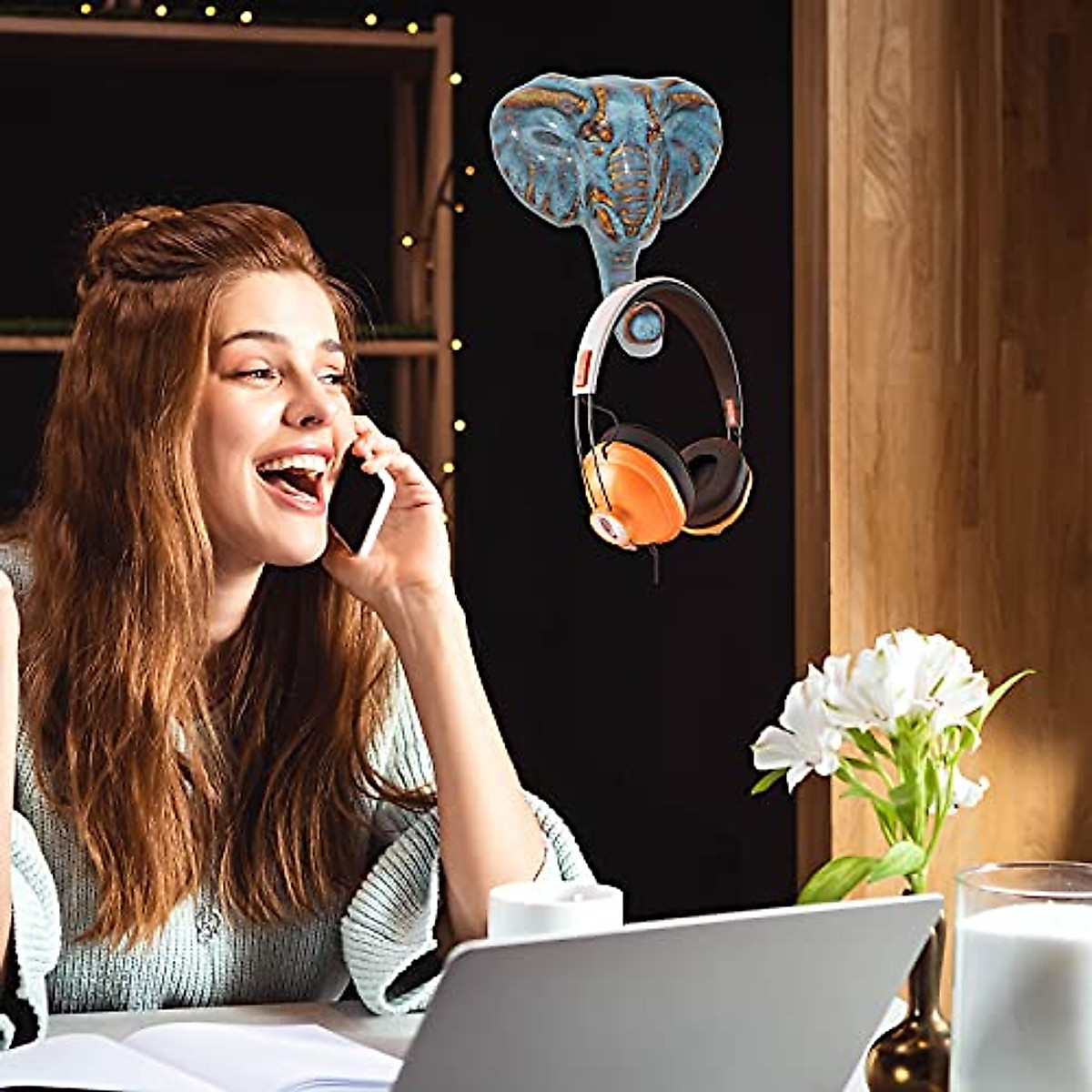 CAAHANJIA Ceramic Elephant Hooks,Adhesive Hooks,Wall Cabinet Door Towel Robe Clothes Hooks Self Adhesive Holders for Hanging Kitchen Bathroom Home Hooks 3 Pack (Active Glaze)