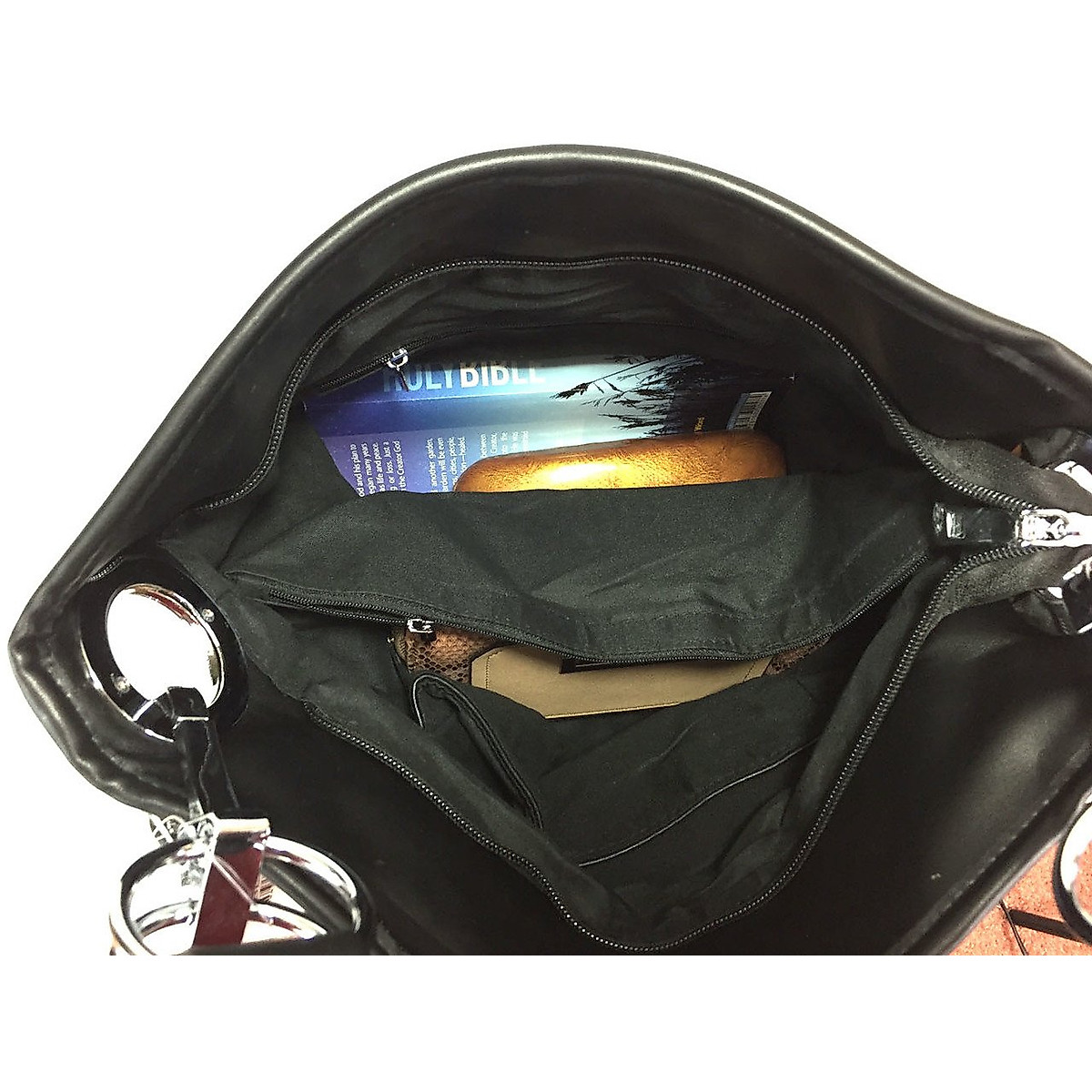 Zzfab Women Sparkle Gem Chevron Large Rhinestone Hobo Bag with Shoulder Strap Black