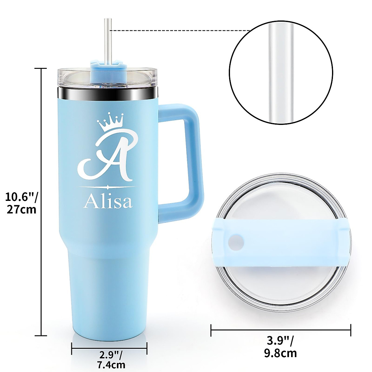 KrazeKK Personalized 40 Oz Monogrammed Initial Tumbler - Insulated Coffee Cup with Handle, Straw - Customized Reusable Water Bottle Travel Mug With Letter A-Z - Birthday Gifts for Women, Men, Friend