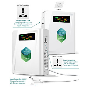 Step Up Transformer 110v to 220v 2000w Voltage Converter, 120v to 240v, No Noise,Suit for Juicer, Chocolate Machine and Other Appliances ，Using 220V Asia Euro Appliance in US