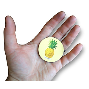 Novel Merk Pineapple Fruit Refrigerator Magnets, Small Circle Leaf & Banner Design for Fridge, Gifts, Decor, Party Favors, Prizes (10 Pack), Yellow Green, 2 Inch
