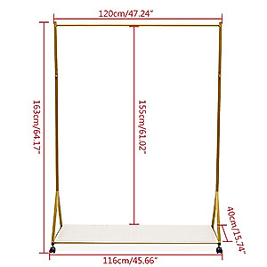 Metal Gold Clothing Rack with Shelves and Universal Wheel,Freestanding Clothing Rack for Hanging Clothes Rack,Heavy Duty Rolling Garment Rack Retail Display for Wedding Dress Bridal Garment Rack Stand