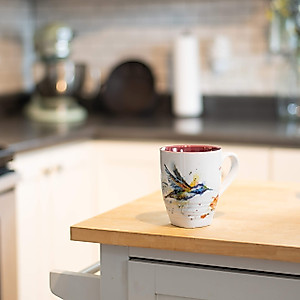 DEMDACO Dean Crouser Hummingbird Watercolor Red On White 16 Ounce Glossy Stoneware Mug With Handle