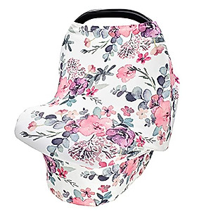 Car Seat Nursing Cover High Chair Cover 4 in 1 Carseat Canopy Nursing Breastfeeding Cover for Baby Girls (Flower)