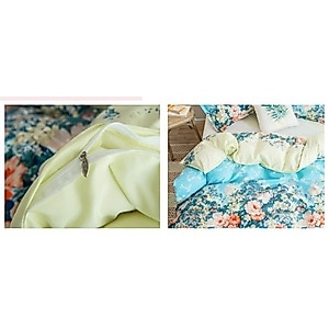 JFNISS 4 Piece Duvet Cover Set (1 All Season Design Duvet Cover + 2 Pillow Shams + 1 Flat Sheet) with Colorful Flowers, Comforter Cover with Zipper Closure,Queen