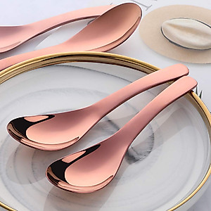 Bisda Thick Heavy Duty Soup Spoons, Set of 4, Stainless Steel Polished Asian Rice Table Spoon,Dishwasher Safe (Rose Gold)