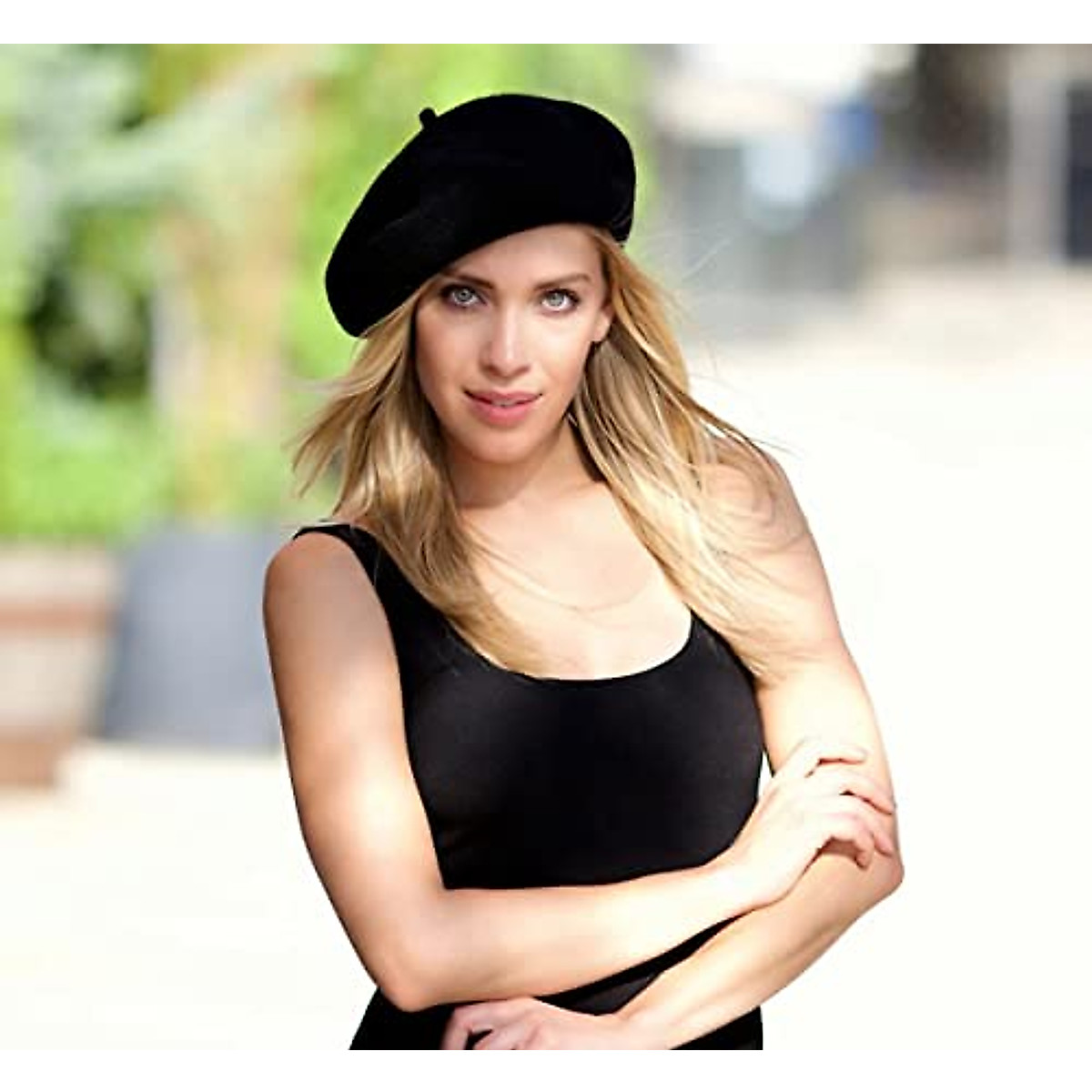 Women French Wool Beret Hats - Solid Color Classic Beanie Winter Cap (Black)