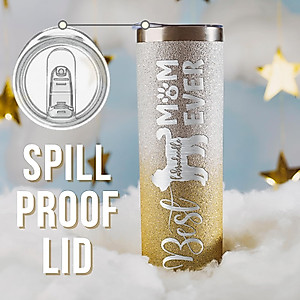 Onebttl Dog Mom Gifts, Dog Lover Gifts for Women, Best Dog Mom Ever, 20 oz Glitter Silver-Gold Insulated Tumbler - Labradoodle Mom