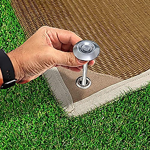 FOMMEN Stainless Steel 304 Patio Rug Stakes 8" RV Rug Stakes, Used for Rugs, Tents, Tarps, RV Mats,No More Moving - Pack of 6