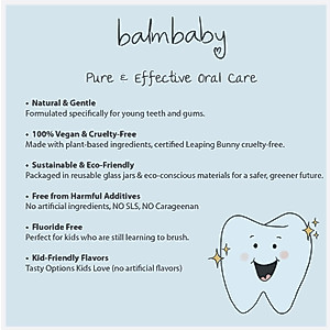 BALM! Baby Kids All Natural Fluoride Free Toothpaste with Xylitol, SLS Free, Vegan, Gluten Free, BPA Free, Zero Waste, Mint, 2 fl oz