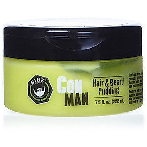 GIBS Con Man Hair & Beard Pudding - Leave-In Conditioner, Curl Definer,Green 7.5 Fl oz