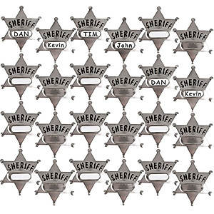 Metal Sheriff Badges - (Pack of 24) Silver Star Name Badges with Stickers for Personalized Names, Western Cowboy Dress Up Deputy's Badge Toys for Kids Birthday Party Favors, Giveaways & More