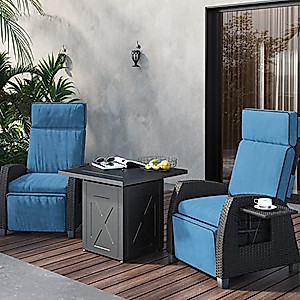 Grand patio Outdoor Furniture with Fire Pit Table Recliner Wicker Chairs 3 Pieces Reclining Chair for Patio Garden Backyard, Peacock Blue