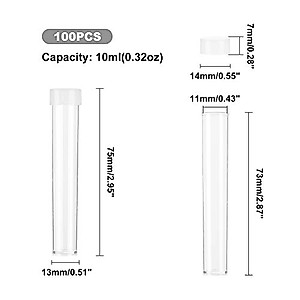 PH PandaHall 100pcs Clear Plastic Tube Bead Containers, Transparent Plastic Small Empty Storage Tubes Bead Container Set Organizers Boxes with Lid 15ml (75x13mm /2.9x0.5”)
