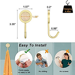 WarmHut 2 Pack Adhesive Hooks, Brass Wall Damage Free Key Hooks for Wall Decorative, Self Adhesive Hooks Wall Hangers Without Nails for Entryway Kitchen Bathrooms Door, White Gold
