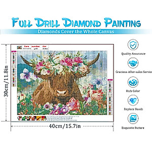 Diamond Painting Kits for Adults - Diamond Art Kits for Kids Beginner DIY 5D Full Drill Crystal Rhinestone Arts and Crafts - Gem Art Painting with Diamonds Dots Home Wall Decor Cow 11.8x15.7inch