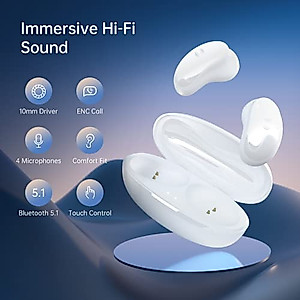 Aurasound 2022 Bluetooth 5.1 Noise Cancelling Earbuds, True Wireless Earphones, 4g Tiny Earbuds with 4 Microphone, Waterproof IPX4, Deep Bass, Stereo in Ear Earbuds Beans for Sleep and Work（White）