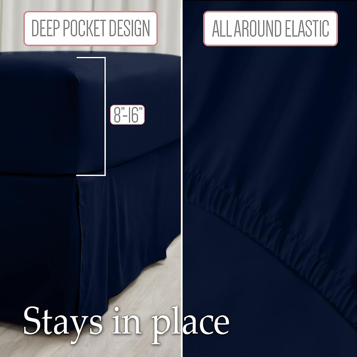 lalaLOOM Twin Bed Sheet Set, Soft Microfiber Hotel Luxury Bedding, Extra Deep Pocket, 3 Piece Sheets and Pillowcase Sets, Breathable Wrinkle, Fade Resistant, Easy Care Machine Washable Linen Navy Blue