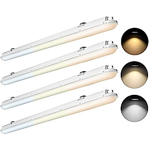 VANoopee 3-Color 4FT LED Vapor Tight Light Fixture 40W Vapor Proof Light Dimmable Bright Outdoor Waterproof Shop Light for Cold Storage Warehouse Car Wash Parking Garage - 5200LM [110W Eq.], Pack of 4