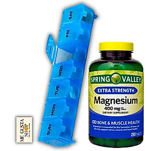 Spring Valley Essential Mineral Extra Strength Magnesium Tablets Dietary Supplement Nutritional Boost Gluten Free 400 mg, 250 Count Includes Asstd Collor Pill Organizer Me Gustas Sticker