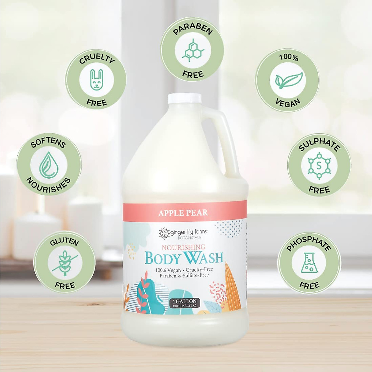Ginger Lily Farms Botanicals Nourishing Body Wash, 100% Vegan & Cruelty-Free, Apple Pear Scent, 1 Gallon Refill (128 fl oz)