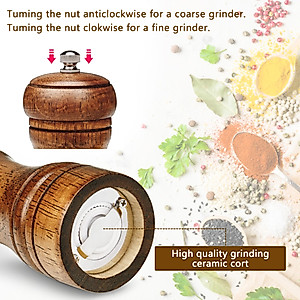 Gulex® Wood Pepper Grinder Pepper Mill, Adjustable Coarseness 5.5 Inches Retro Style Wooden Peppermill, Ceramic Grinding Mechanism Salt Mill Refillable