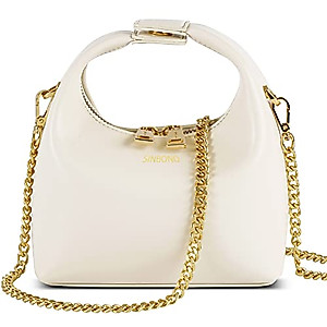SINBONO Small Top Handbags for Women, Soft Vegan Leather Shoulder Hobo Crossbody Bag with Golden Chain Strap, Mini Purses Casual Dumpling Pouch