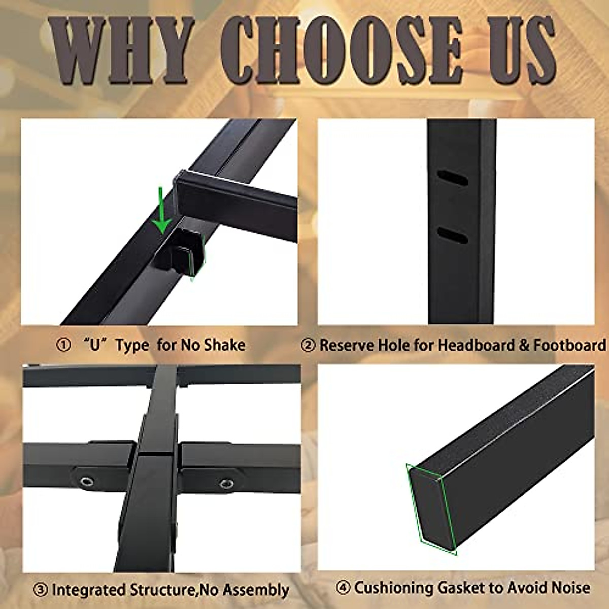 Mombinus 14 Inches Tall King Metal Platform Bed Frame/Heavy Duty Steel Slat Support/Noise Free/Easy Assembly/No Box Spring Needed Black