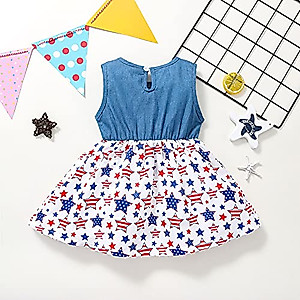 Toddler Girls Princess Dress Sleeveless Ruffled Button Denim Tops Stars Tutu Skirts One-Piece Outfit Sundress
