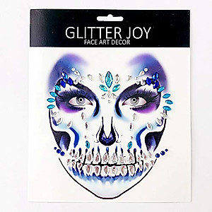 Day of the Death Face Gems Tattoo,Halloween Face Jewels Stick on Face Decals,3-Pack