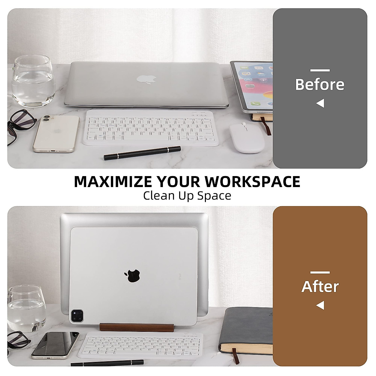 Vertical Laptop Stand Wood, Wooden Adjustable Laptop Holder, Walnut, 2 Slot, Double, Upright Laptop Holder for Desk, MacBook Stand, Laptop Dock, Desktop Organizer, Fits MacBook, Other Laptops, Phone