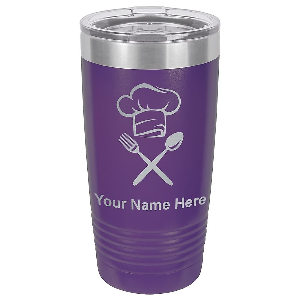 LaserGram 20oz Vacuum Insulated Tumbler Mug, Chef Hat, Personalized Engraving Included (Dark Purple)