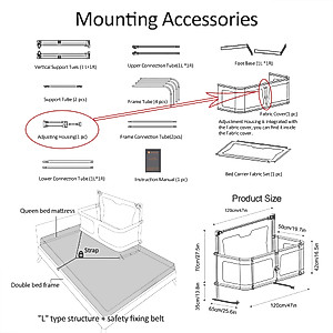 3 In 1 Baby Bedside Crib, Portable Crib,120x50cm,for Cosleeping Baby Bed,next To Me Crib,baby Side Sleeper, For Cosleeper In Bed,soft Washable Liner Cover And Sturdy Aluminum Alloy,Easy To Assemble (