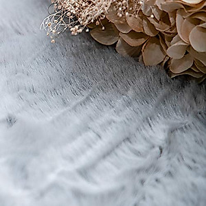 Ultra Soft Faux Rabbit Fur Area Rugs for Living Room Couch Pad Fuzzy Area Rug Fluffy Bedside Carpet Mat for Bedroom Floor Sofa Living Room Rugs 2 x 6 ft,Grey Rug