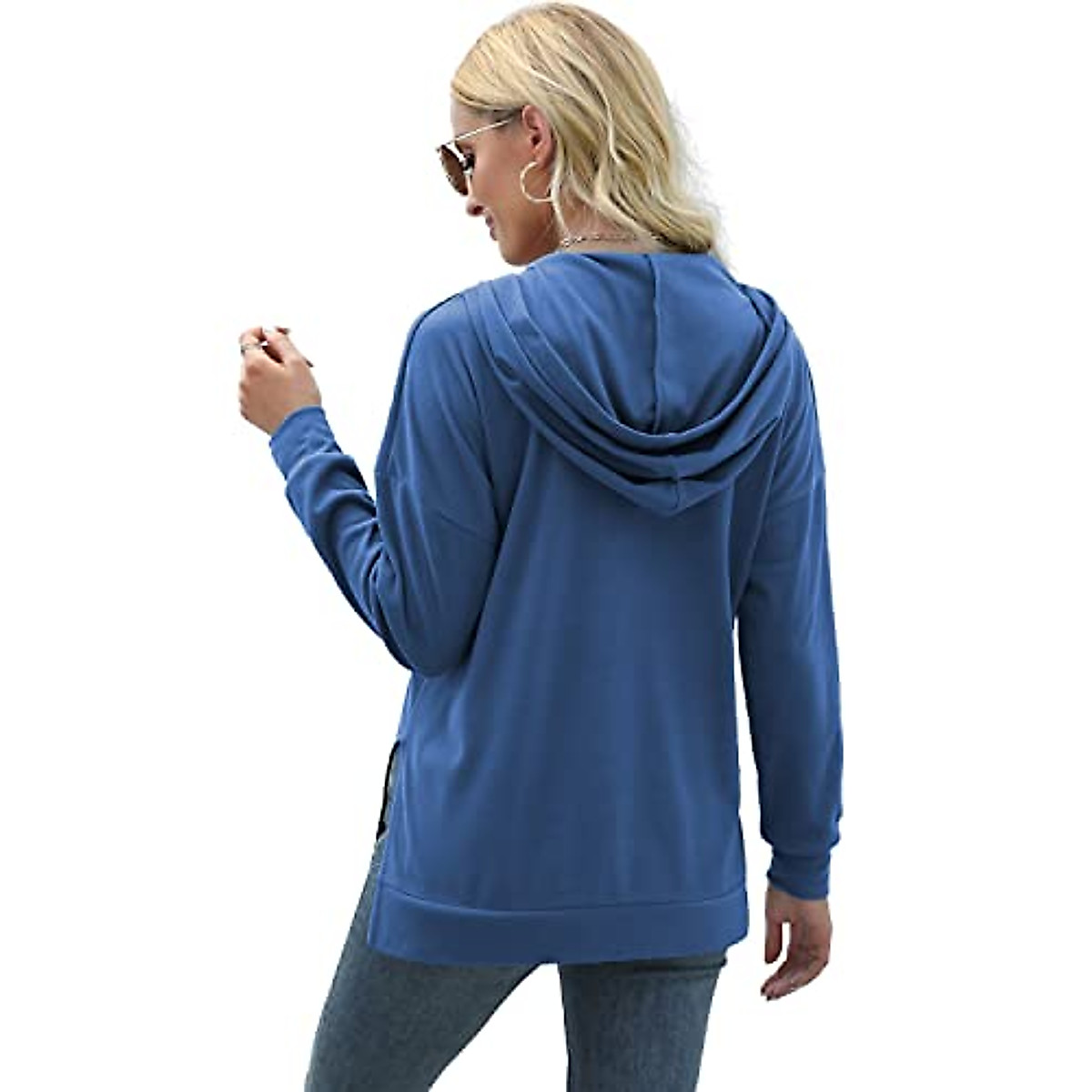 Auremore Womens Hoodies V Neck Long Sleeve Tops Fall Shirts Button Up Fashion Sweaters Blue L