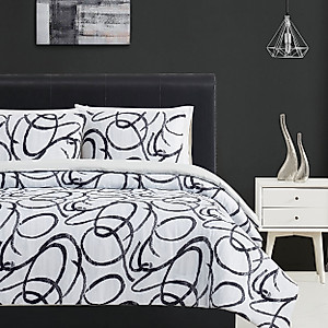 Christian Siriano NY Mimic Collection, 3 Piece Duvet Set - Full/Queen, White/Black