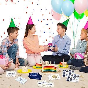 Tenare 24 Blue Stars Thank You Cards with Envelopes and Stickers,blue Gold Foil Thanks Stickers and Blank Greeting Cards for Baby Shower Birthday Weddings Graduations Party Supplies