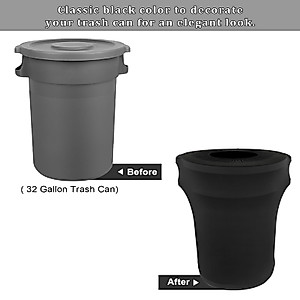 BSTKEY 32 Gallon Stretch Spandex Trash Can Cover, 4 Pack Outdoor Fitted Waste Container Cover Round Garbage Can Covers for Wedding Party Fundraiser Decor, without Trash Can (Black)