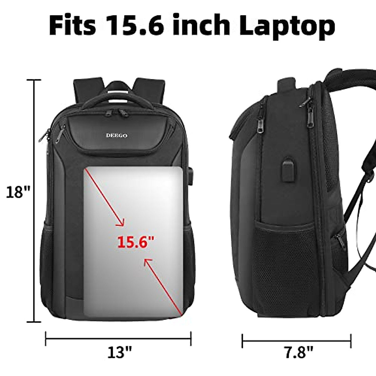 DEEGO Business Backpack for Men, TSA Approved Laptop Backpack for Men with USB Charging Port, Water Resistant Durable Anti Theft Work Backpack for Men Women Fits 15.6 Inch Laptop, Black