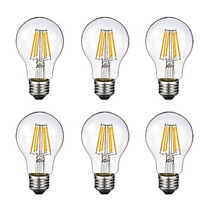 YFXRLIGHT Vintage Edison LED Bulb, Dimmable 6W A19 Antique LED Bulb, 60 Watt Equivalent for Ceiling Fan and Pendant Lighting, E26 Clear Glass Cover, Soft Warm White 2700k, 550LM, Pack of 6