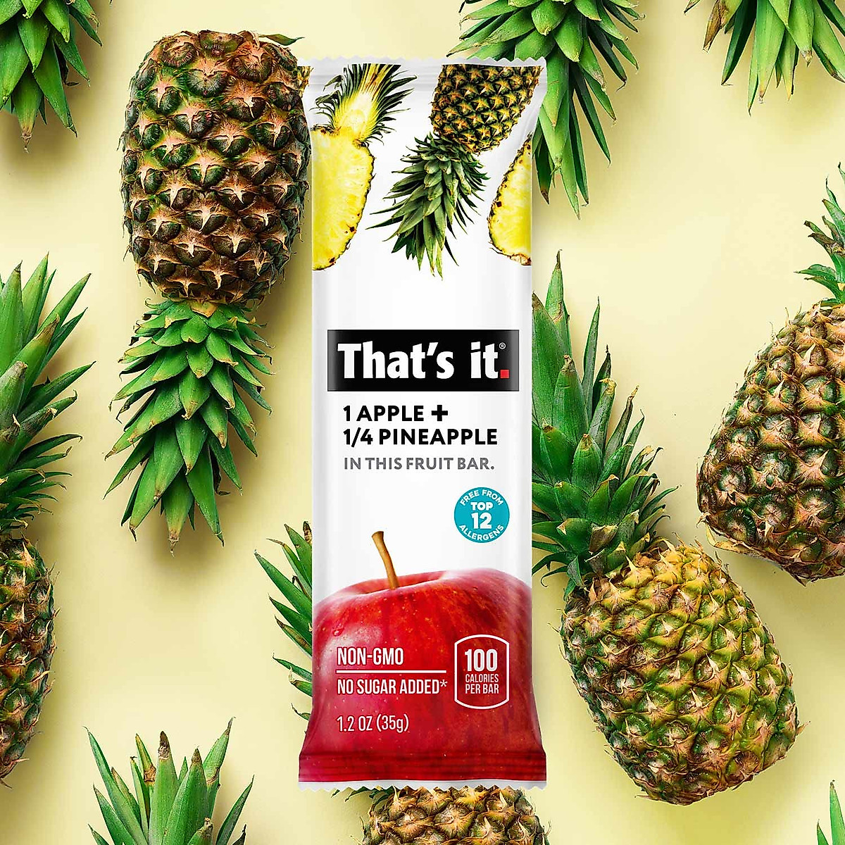 That's it. Apple + Pineapple 100% Natural Real Fruit Bar, Best High Fiber Vegan, Gluten Free Healthy Snack, Paleo for Children & Adults, Non GMO No Added Sugar, No Preservatives Energy Food (12 Pack)