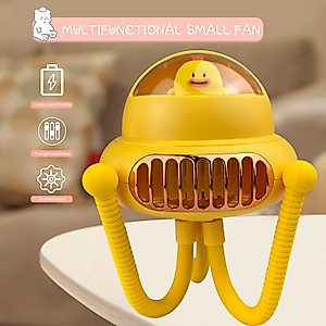 BOHANNE 4000mAh Portable Battery Operated Stroller Fan Flexible Tripod Clip On Fan with 4 Speeds Handheld Personal USB Fan for Car Seat Crib Bike Treadmill (Yellow)