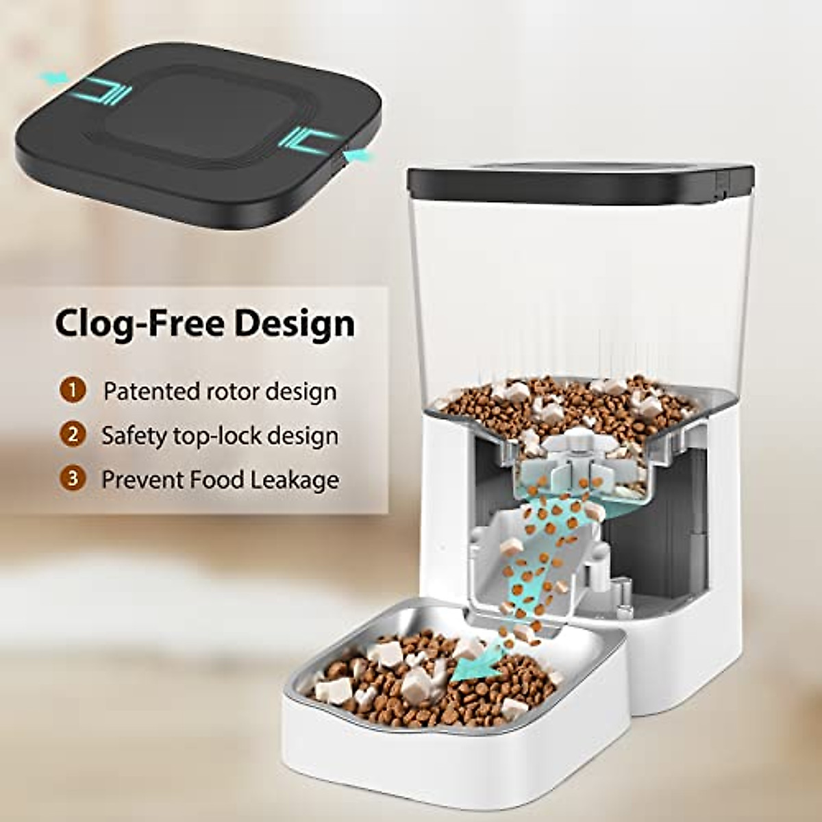 Automatic Cat Feeder, ZEALINNO 4L Pet Food Dispenser with Stainless Steel Bowl for Programmable Control 4 Meals Per Day and 10s Voice Recorder Timed Cat Feeder