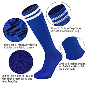 Ultrafun 6 Pairs Kids Youth Soccer Socks Solid Striped Knee High Tube Football Sports Socks for Boys Girls 6-12 Years Old (6Pairs-Multicolor)