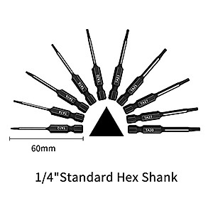 Triangle Bit Set (10 Pack - 2.3" Long Magnetic Heads) In the Following Triangle Screwdriver Sizes: TA12, TA14, TA16, TA18, TA20, TA23, TA25, TA27 (x2), TA30