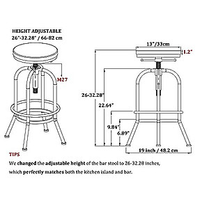 32 inch Vintage Industrial Bar Stool-Metal Wood Swivel Bar Stool-Retro Bar Height Stool-Counter Height Adjustable Kitchen Stools-Set of 2-Extra Tall Pub Height 26-32 Inch,Fully Welded(Black(2pcs))