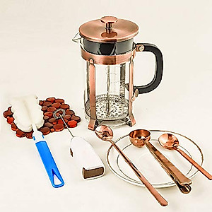 ADAMITA French Press Coffee Maker 8 cups 34 oz 304 Stainless Steel Coffee Press with 4 Filter Screens, Easy Clean Heat Resistant Borosilicate Glass - Free 100% BPA (A-Style-Copper-2A, 34 oz)
